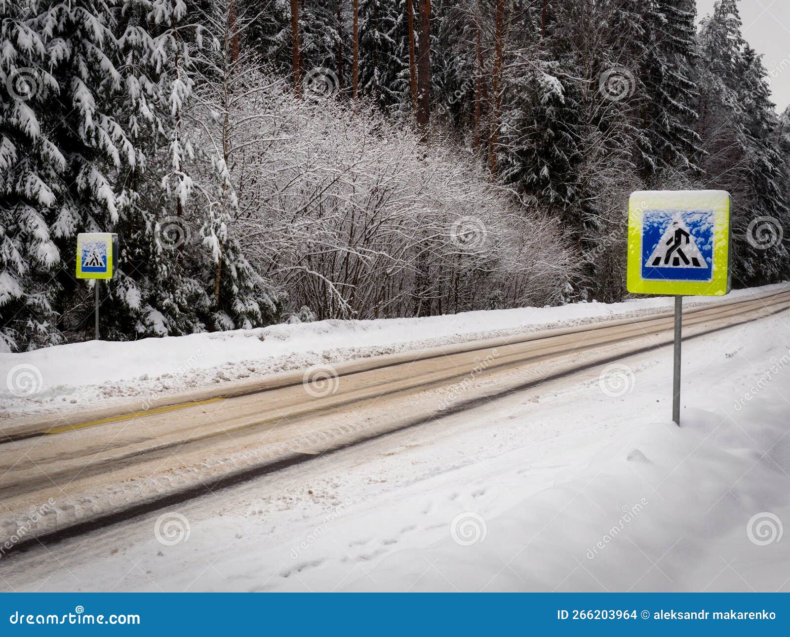 Deep Snow Winter Sign Crosswalk on Winter Road Stock Photo - Image of ...