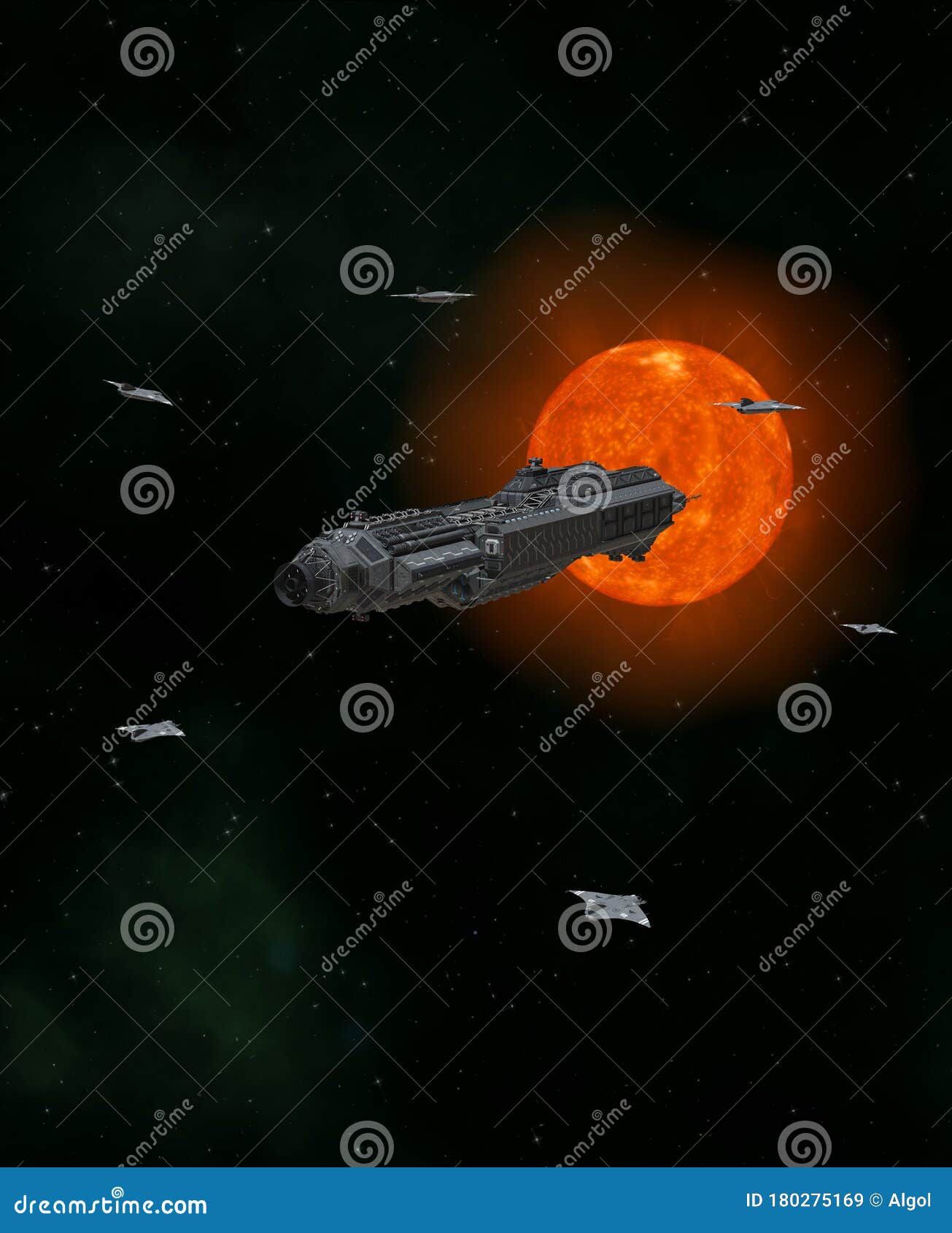 Deep Space Freighter and Escort Ships Stock Illustration - Illustration ...