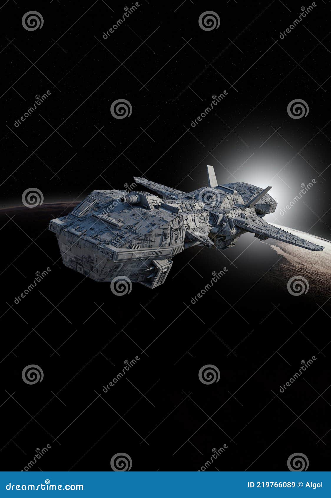 Deep Space Gunship Leaving Planetary Orbit Stock Illustration ...