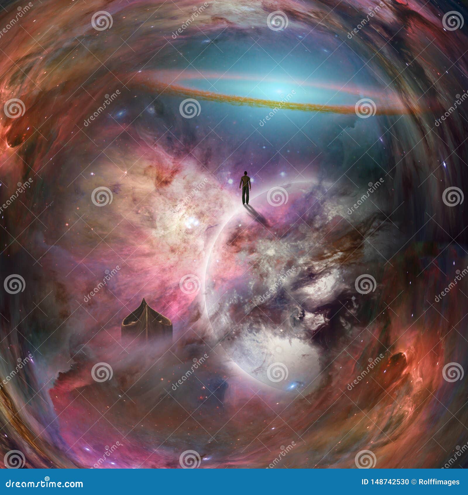 Deep Space with Human Being Stock Illustration - Illustration of galaxy ...