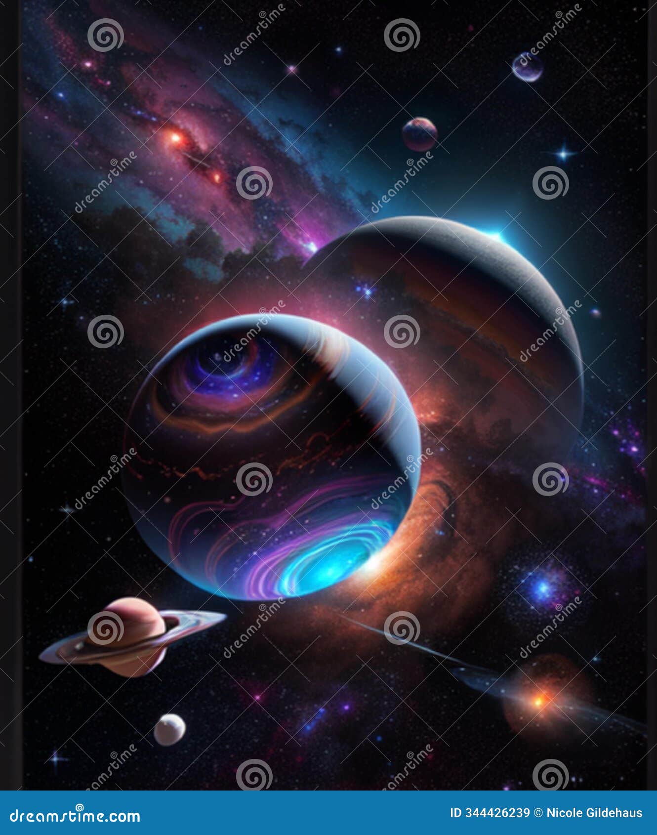 Deep Space Interstellar Galaxies and Planets Stock Illustration ...