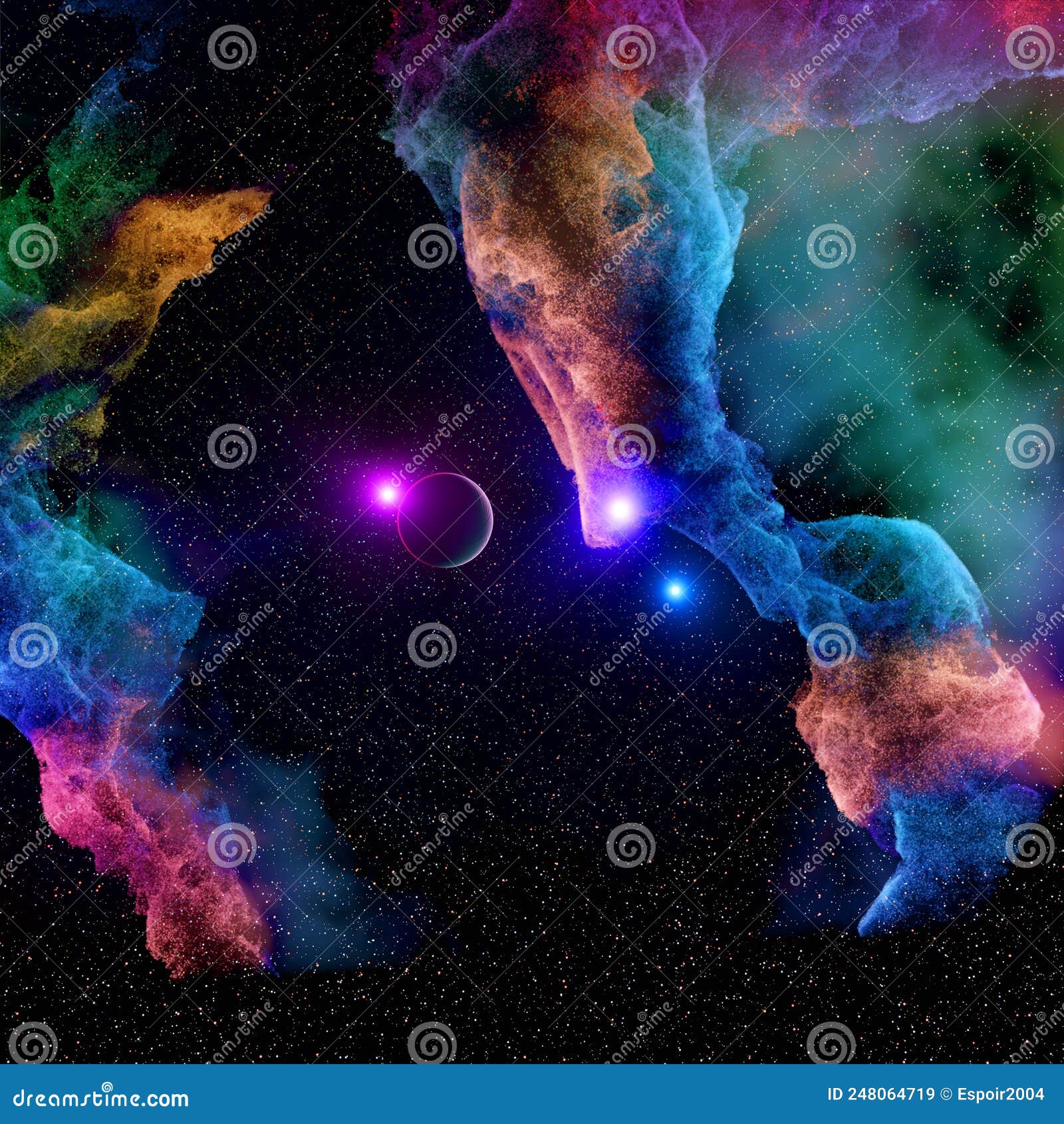 Deep Space Planets Background. 3D Rendering. Stock Illustration ...