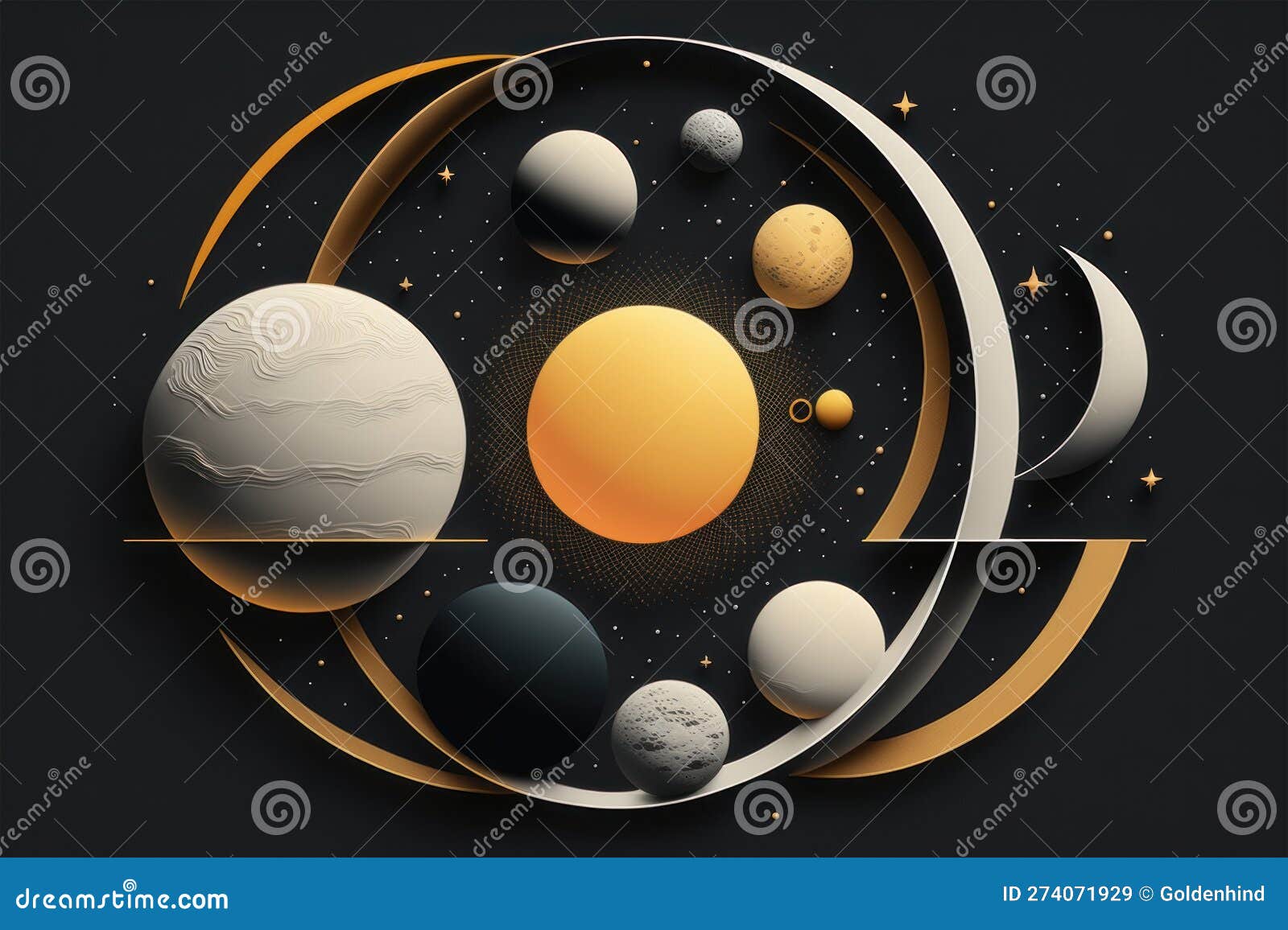 Deep Space with Planets and Different Space Objects, Abstract Geometric ...