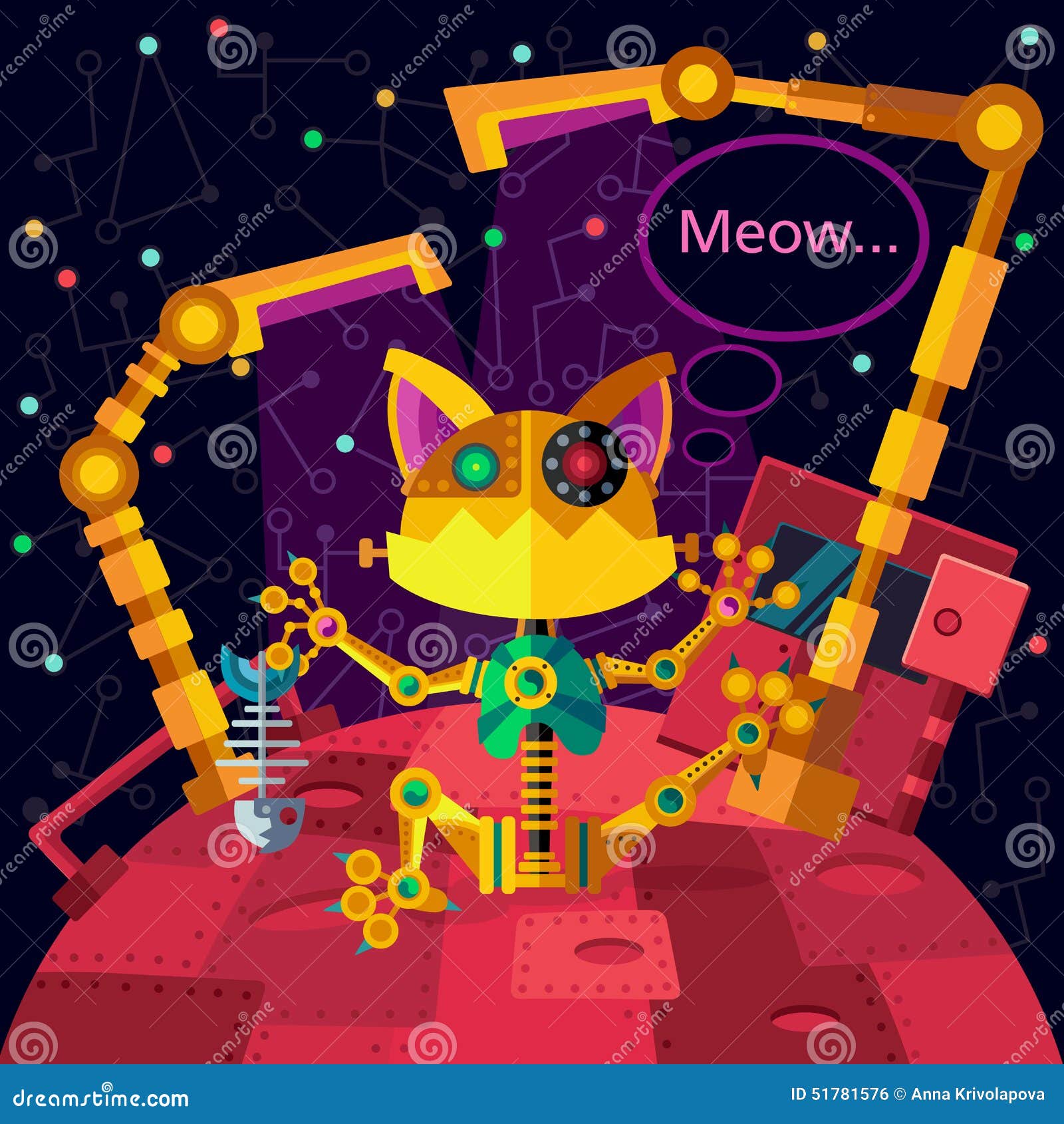 Deep Space. Robots Planet. Robocat. Stock Vector - Illustration of card ...