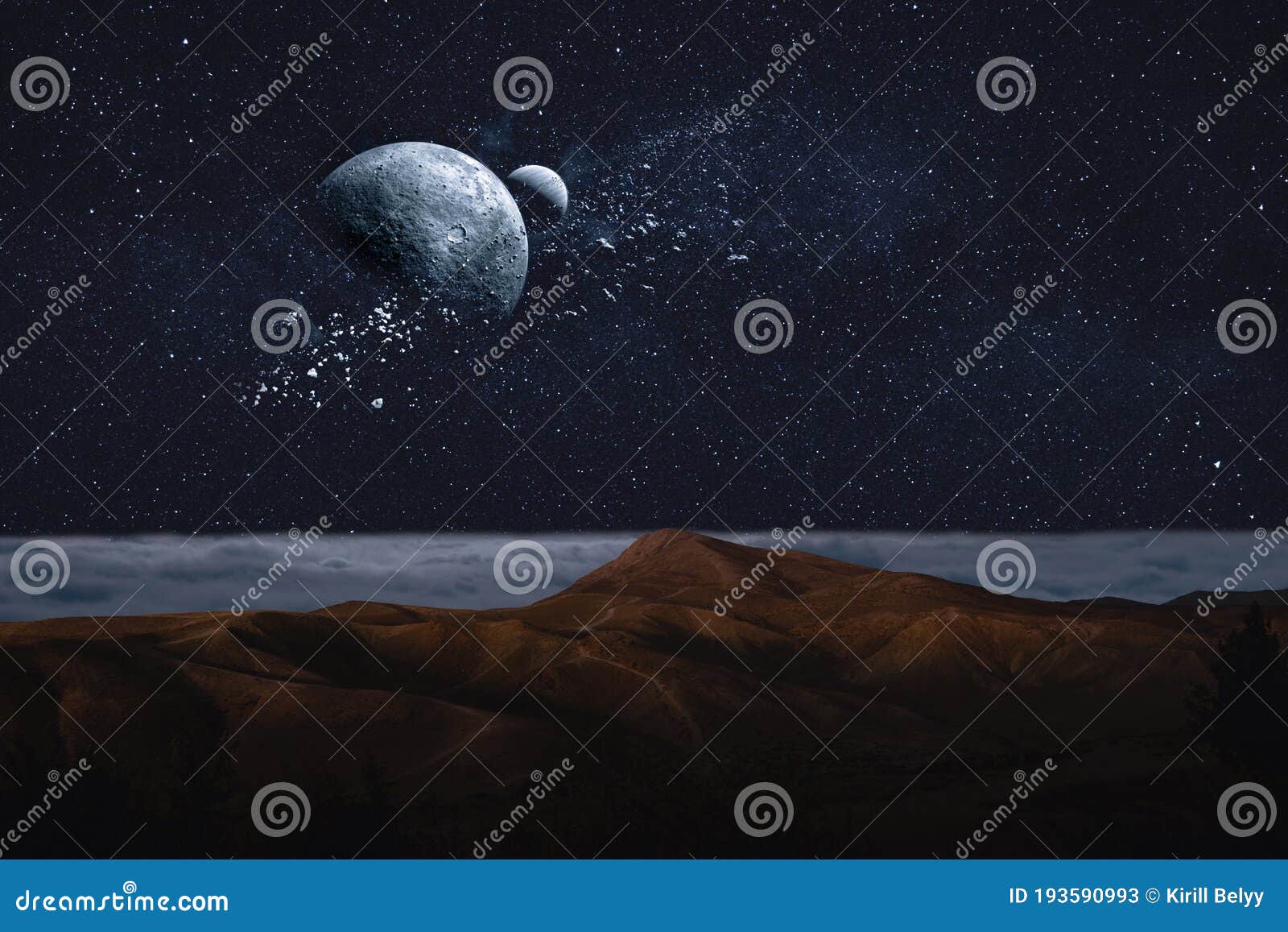 Deep Space and Shattered Moon Stock Image - Image of planet, earth ...