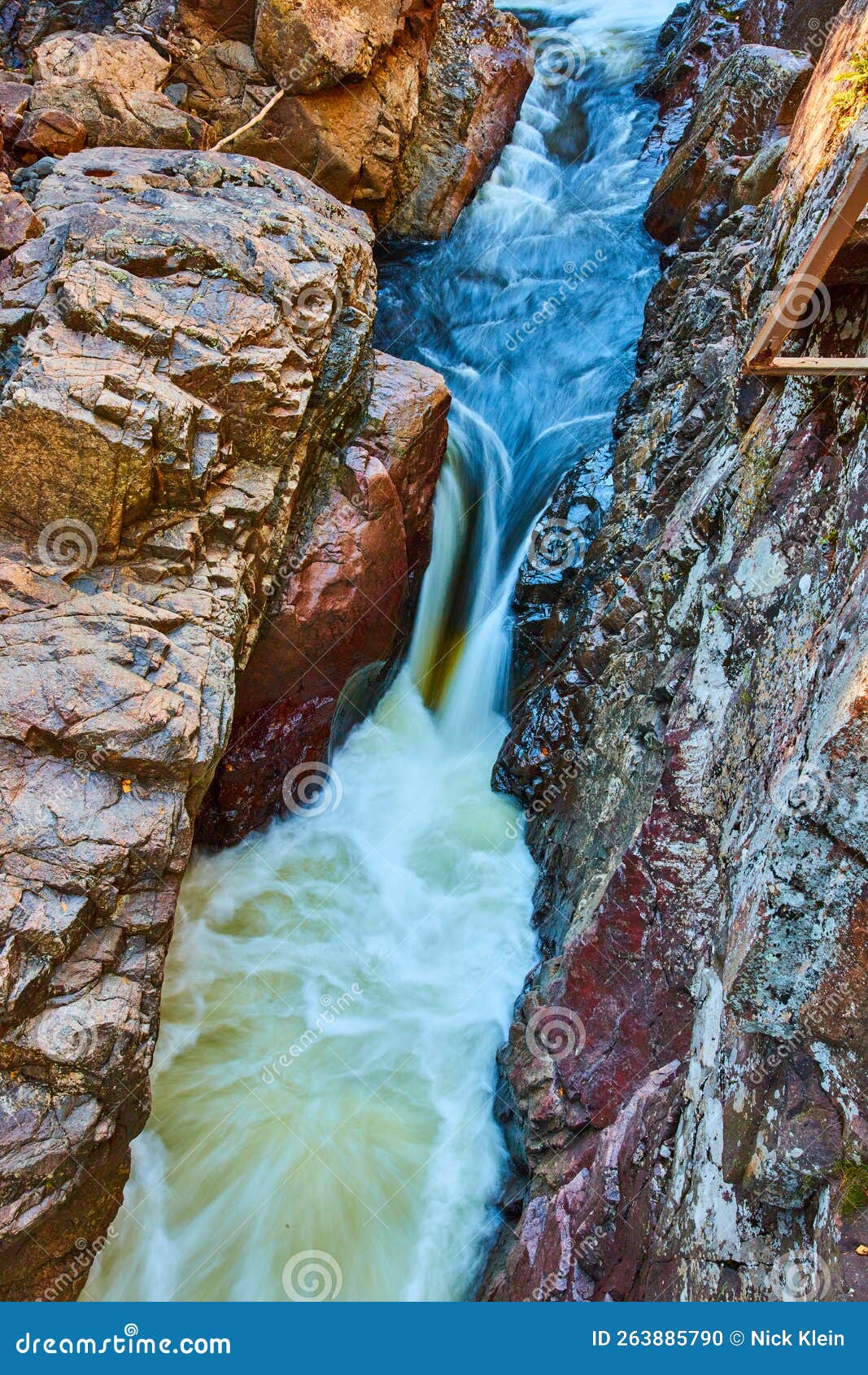 Deep Stone Gorge with River Rapids and Intense Waterfall Flowing ...