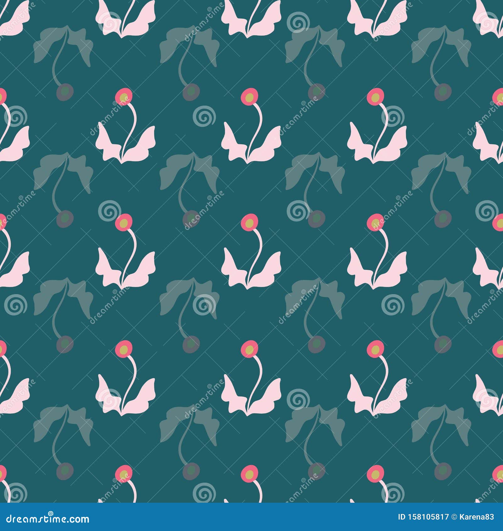 Deep Teal and Pink Garden Floral Geometric Collection Repeat Pattern ...