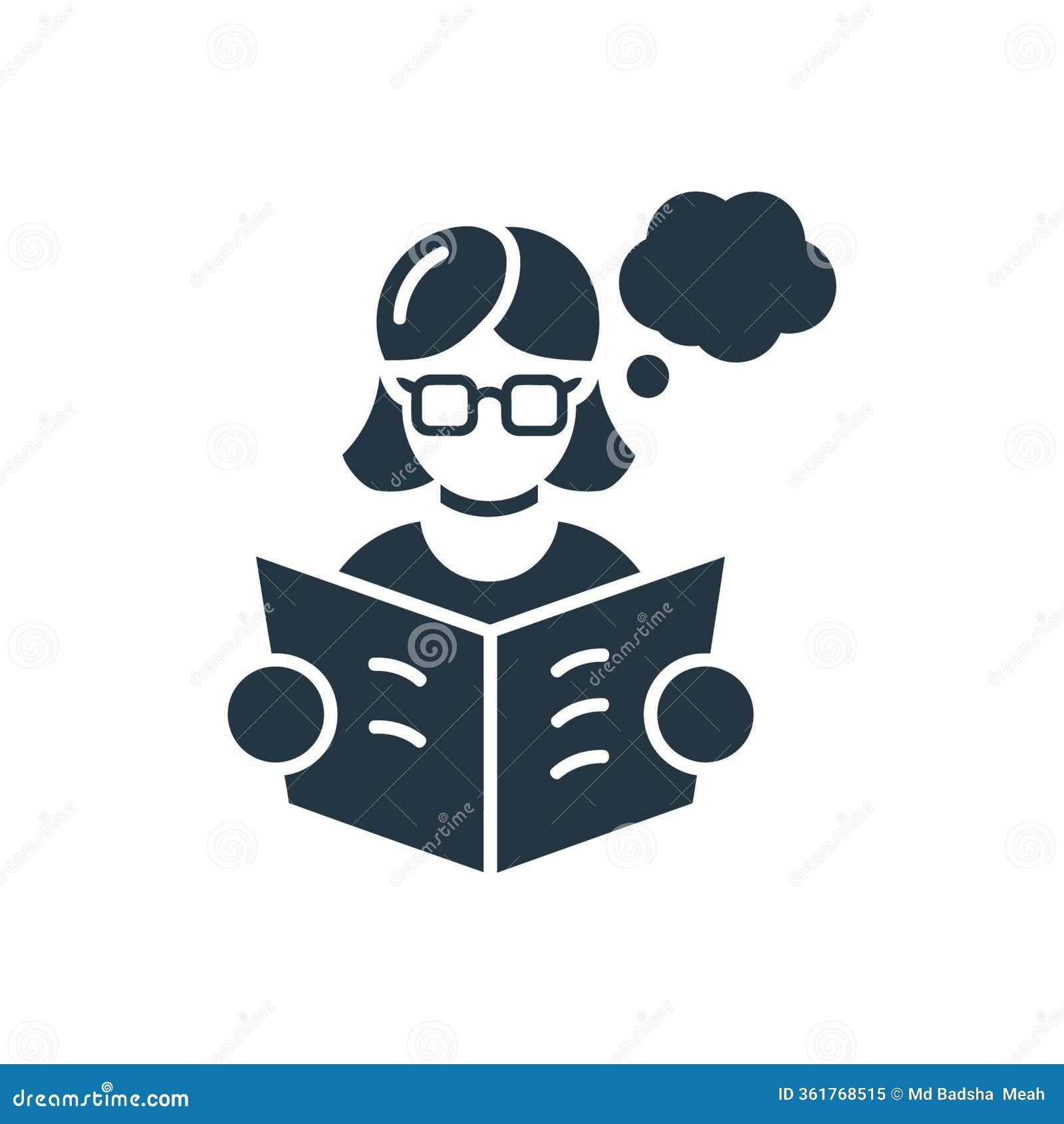 Deep Thinking Reader Icon stock vector. Illustration of sign - 361768515