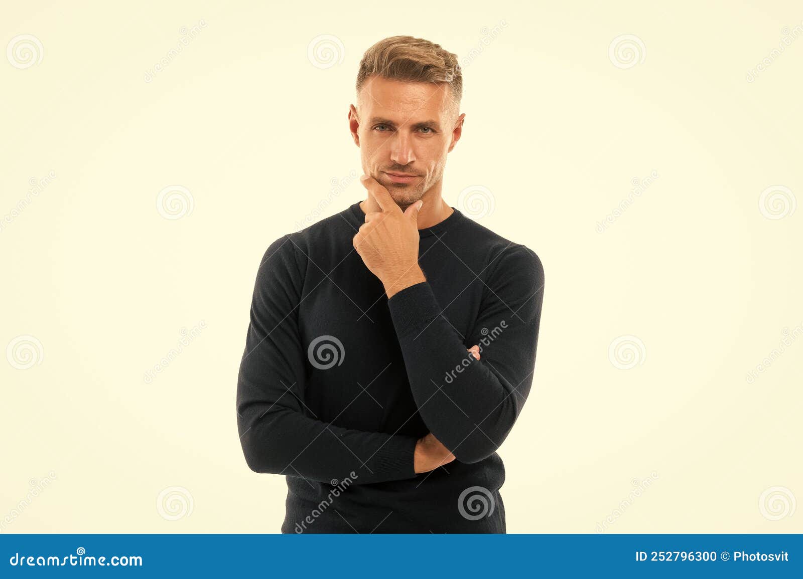 In Deep Thought. Serious Man Think Stroking Chin. Thoughtful Guy ...