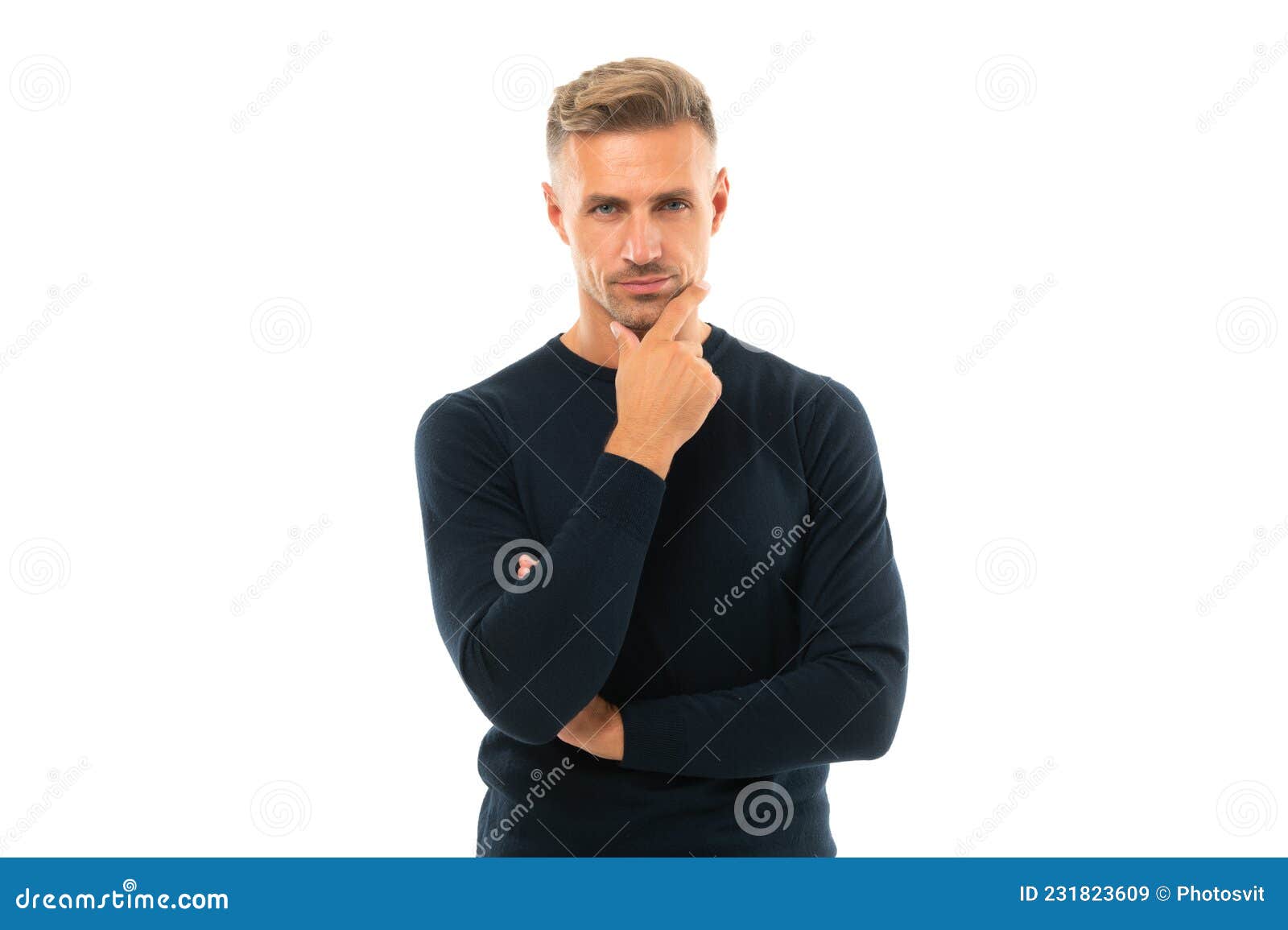 In Deep Thought. Serious Man Think Stroking Chin. Thoughtful Guy ...