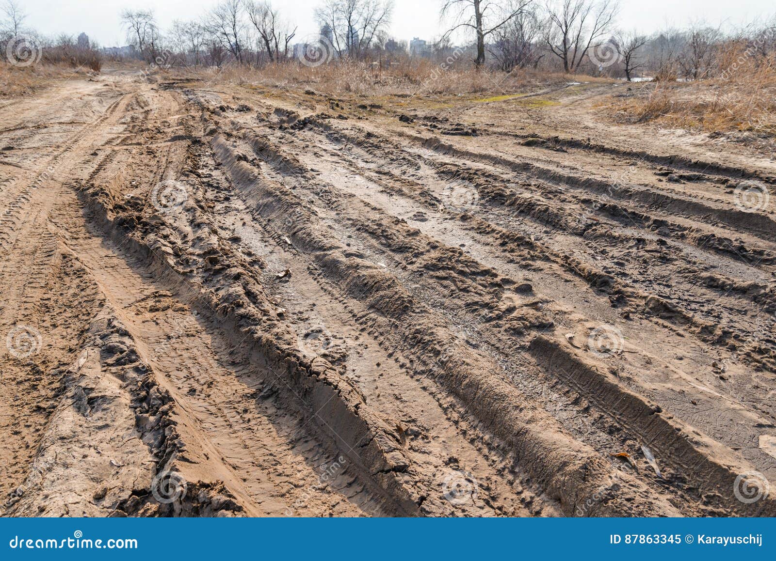 Deep Tires Tracks in the Sandy Mud Stock Image - Image of track, travel ...