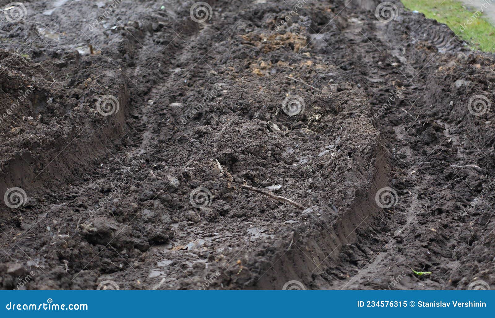 Deep Tread Marks of Car Tires in the Damp Ground Stock Image - Image of ...