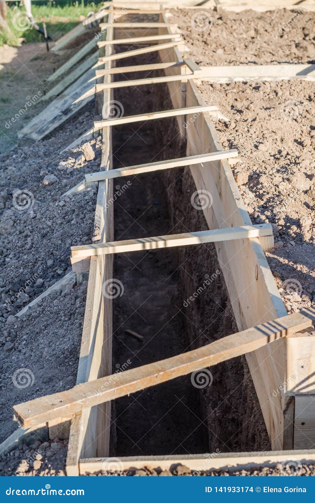 Deep trench and formwork stock photo. Image of ground - 141933174