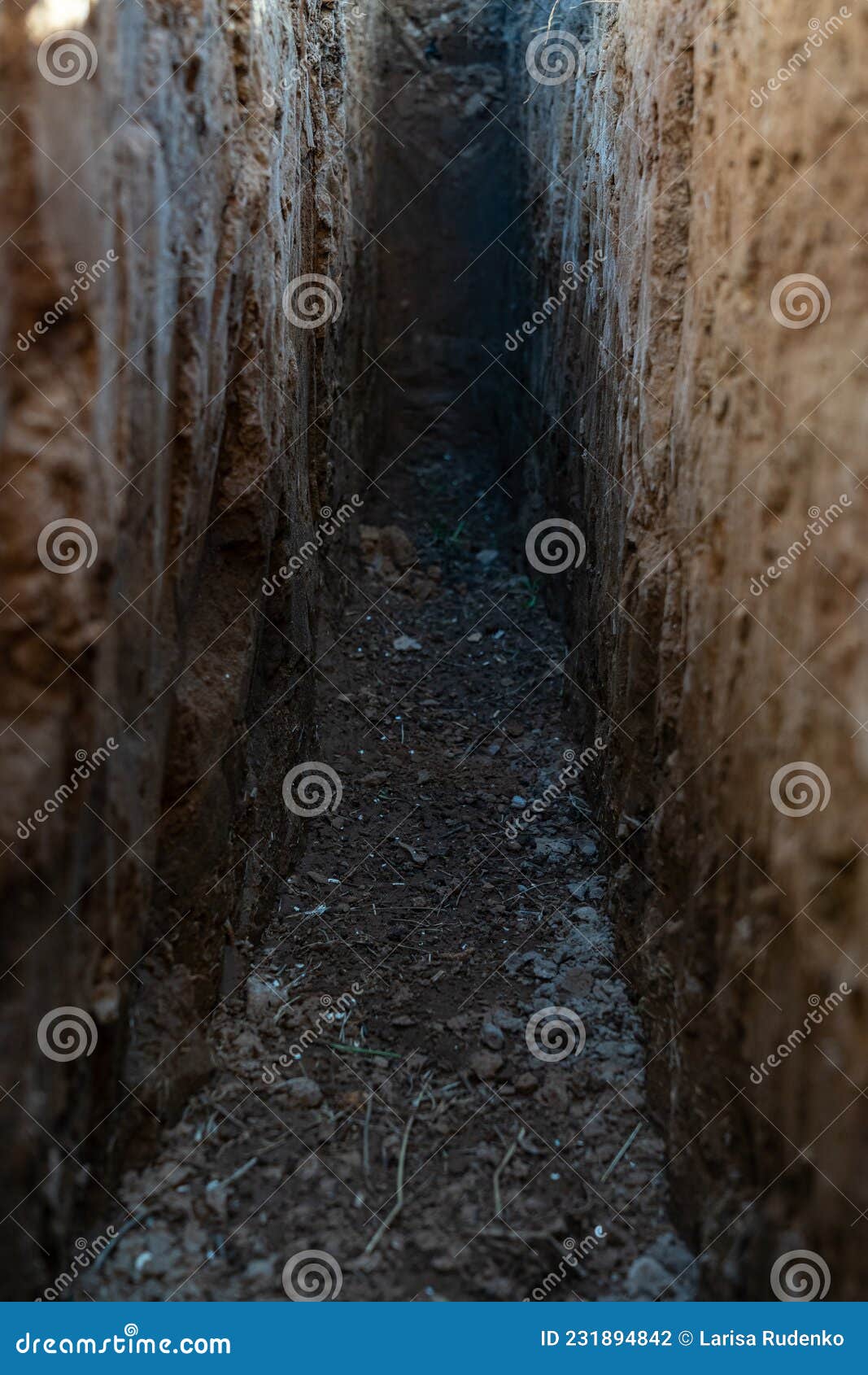 Deep Trench in the Ground for a Drainage System Stock Photo - Image of ...