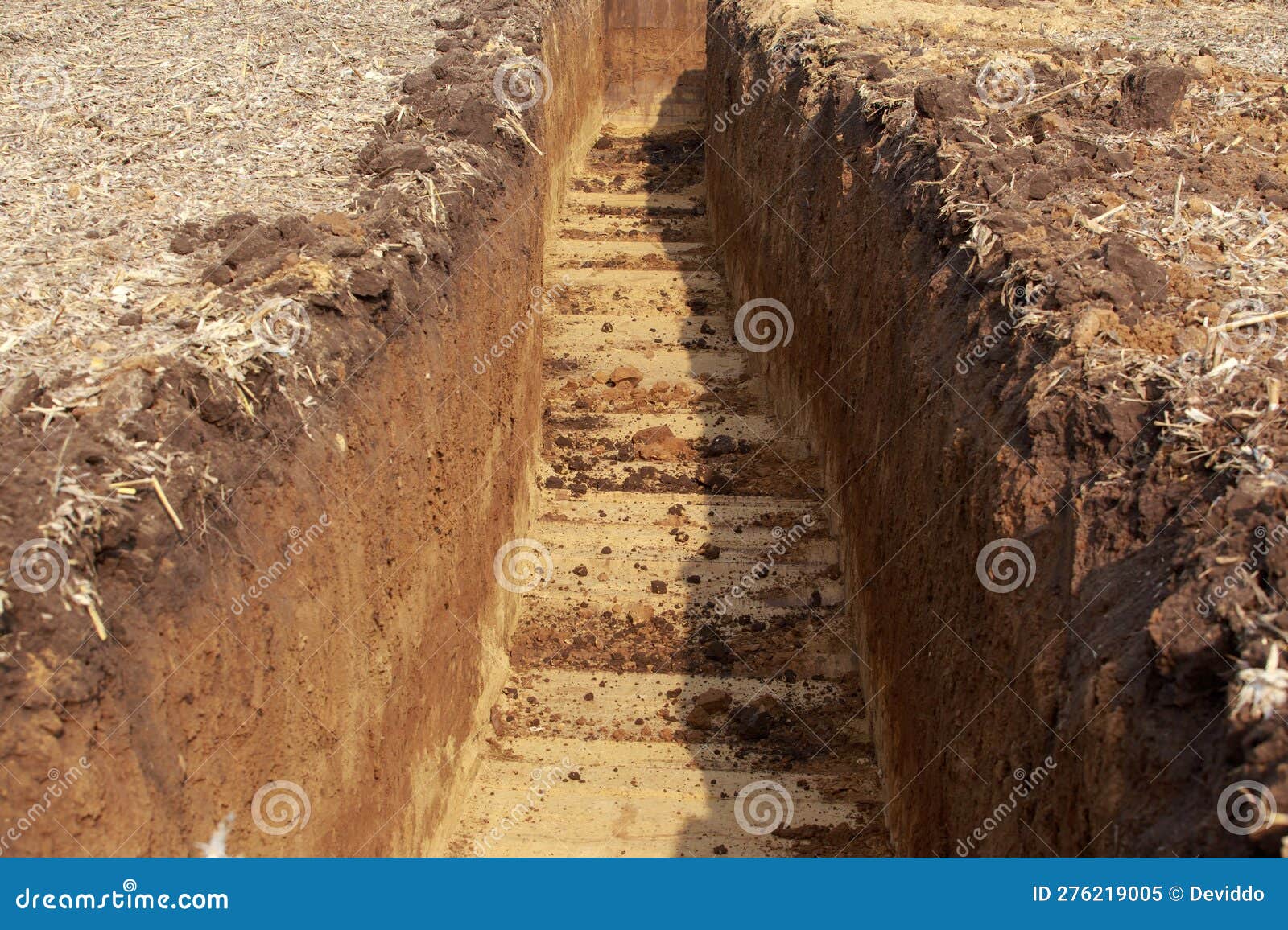 Deep trench in the soil stock image. Image of sewer - 276219005