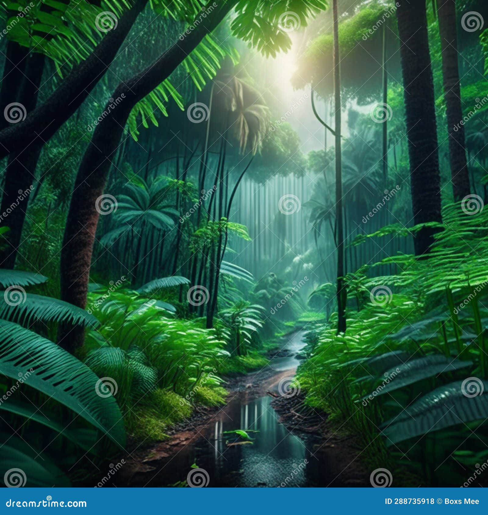 Deep Tropical Rainforest with a Path Leading through the Forest ...