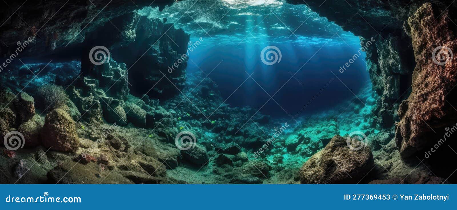 A Deep Underwater Cave with Coral Reefs Panoramic Background ...