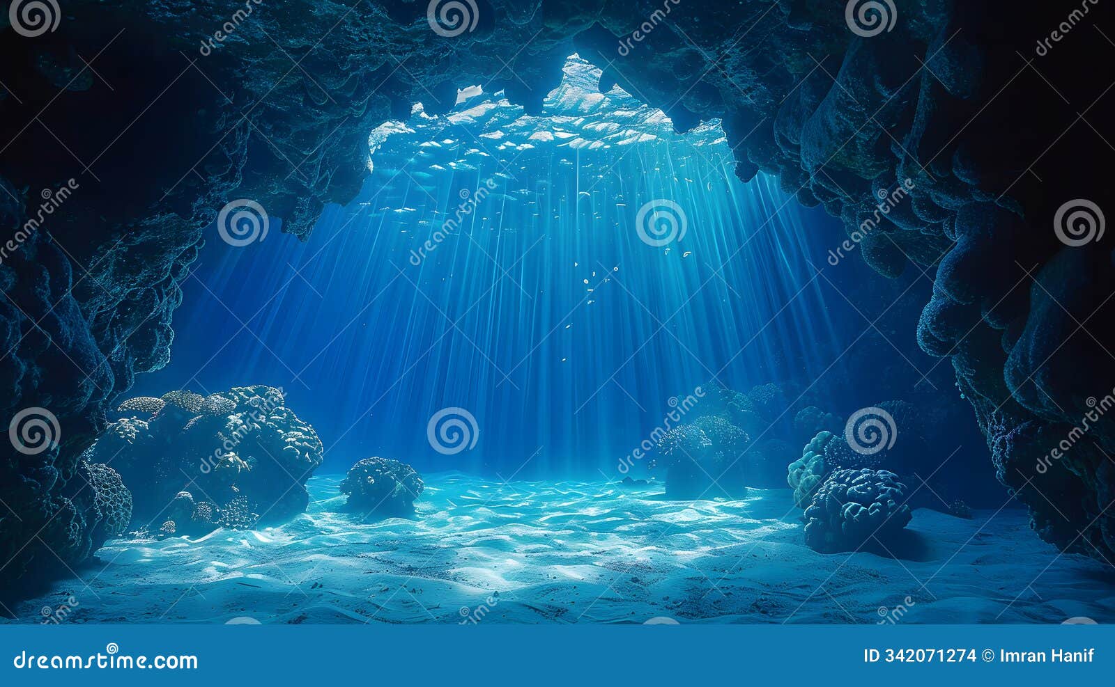 Deep Underwater Chasm with Blue Sunlight Stock Photo - Image of depth ...