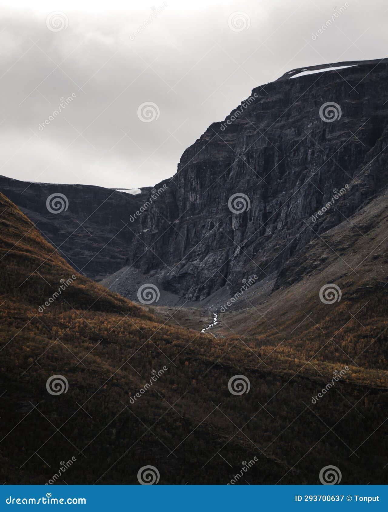A Deep Valley with Steep Cliff. a River on the Bottom of Valley Stock ...