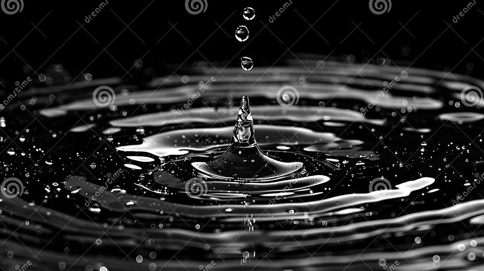 Deep Water Panorama Water Drop Ripples Water Drop Black Tone Stock ...