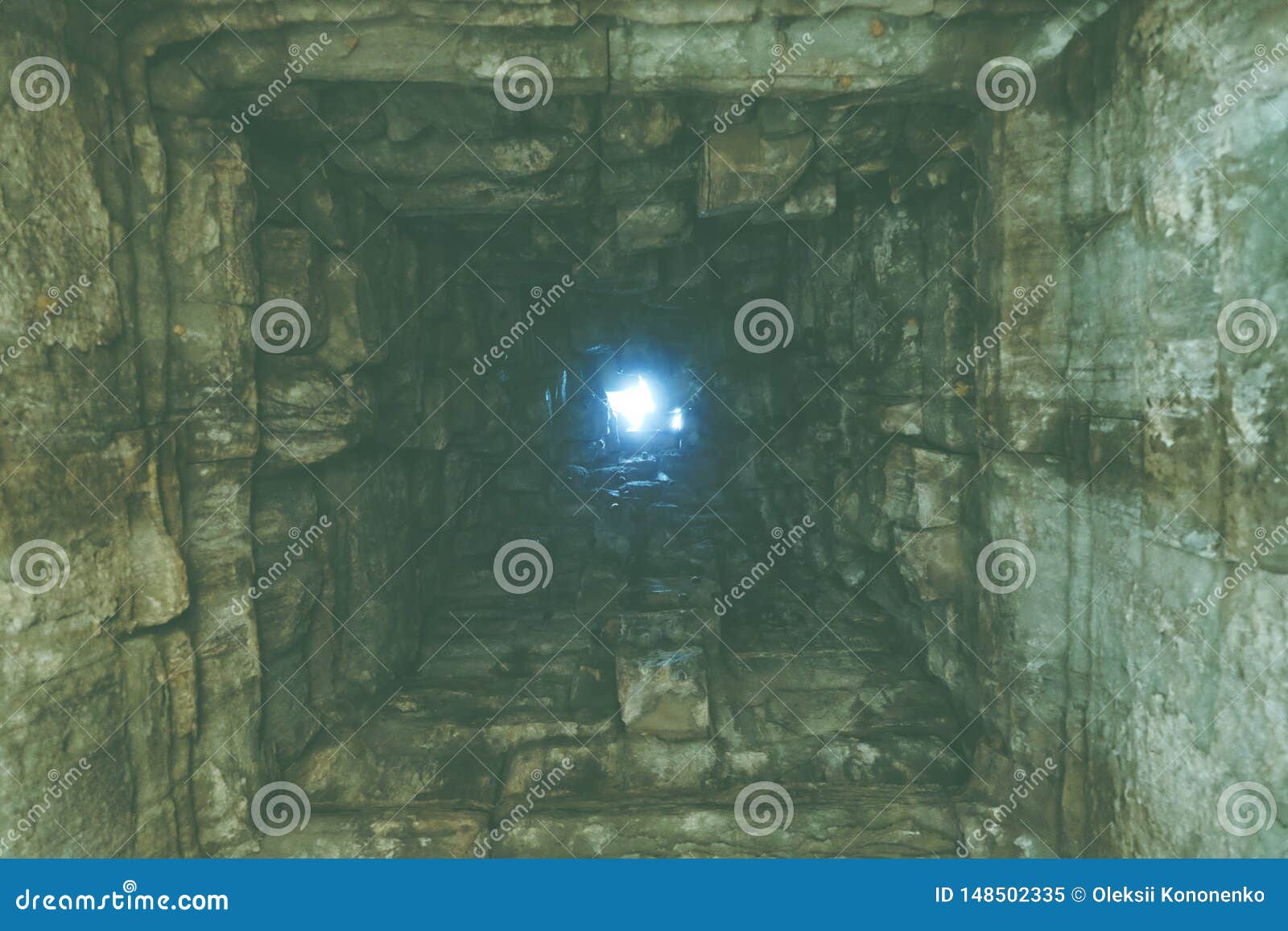 Deep Well, the Walls of Which are Lined with Stone. Bottom View. Light ...