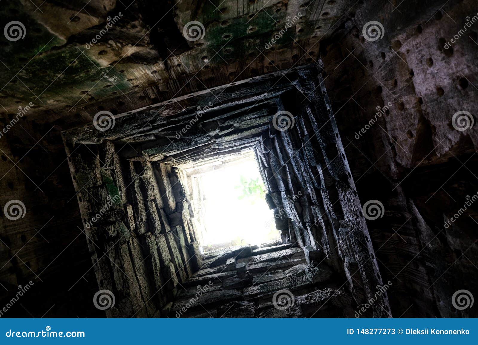 Deep Well, the Walls of Which are Lined with Stone. Bottom View. Light ...