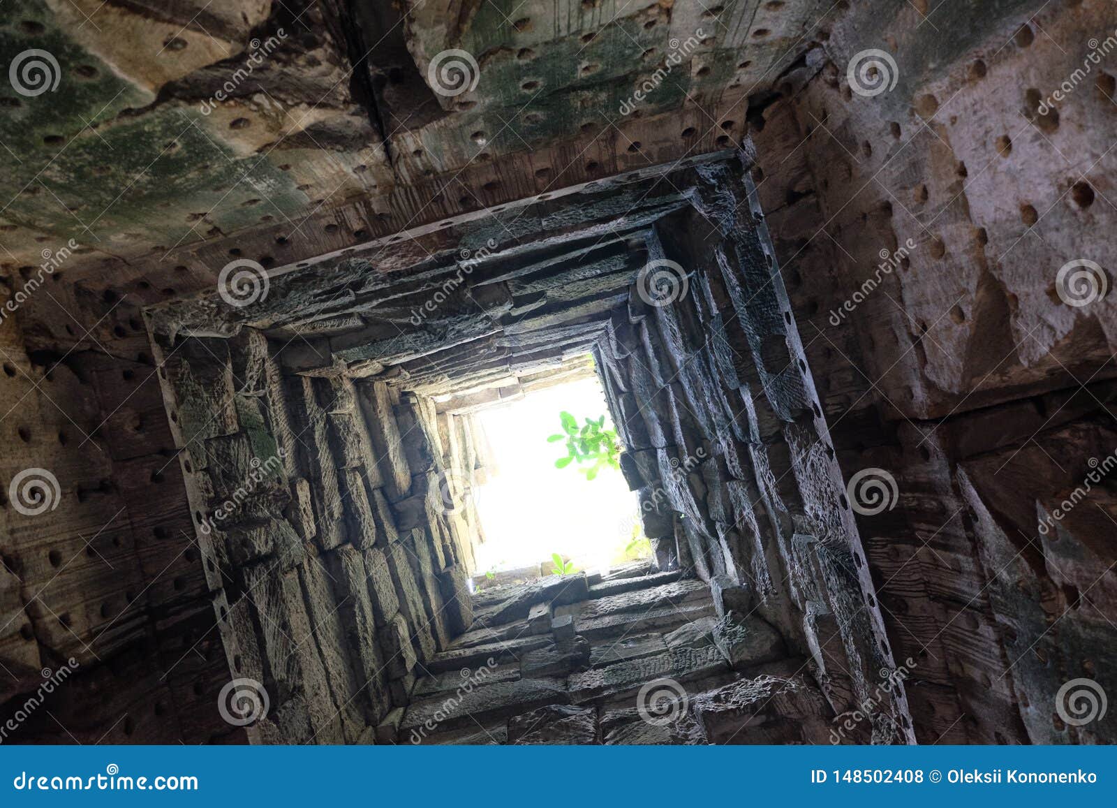 Deep Well, the Walls of Which are Lined with Stone. Bottom View. Light ...