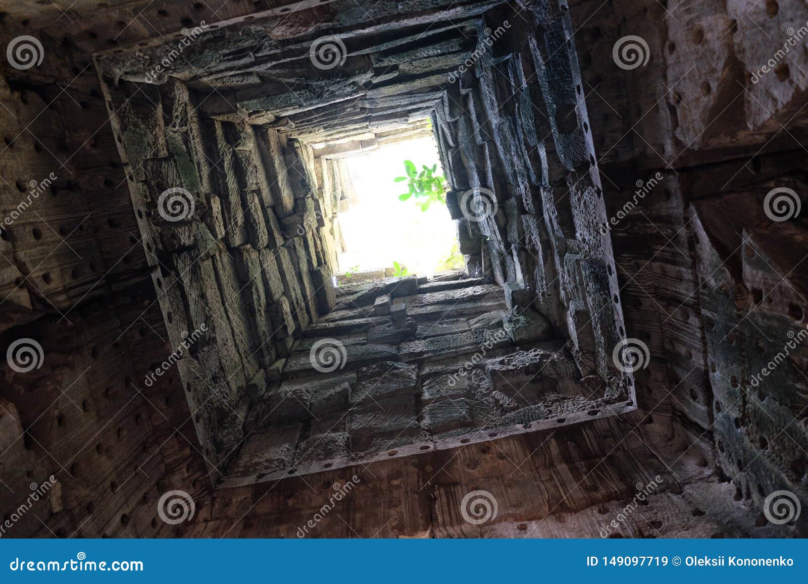 Deep Well, the Walls of Which are Lined with Stone. Bottom View. Light ...