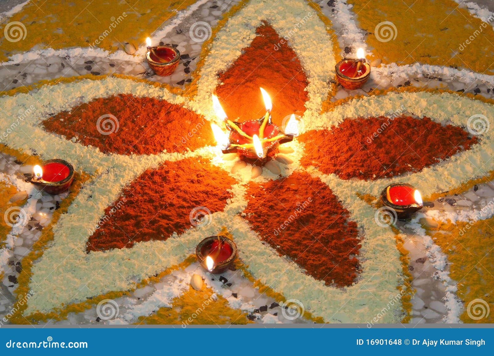Deepak with Colourful Rangoli Stock Photo - Image of india, flower ...