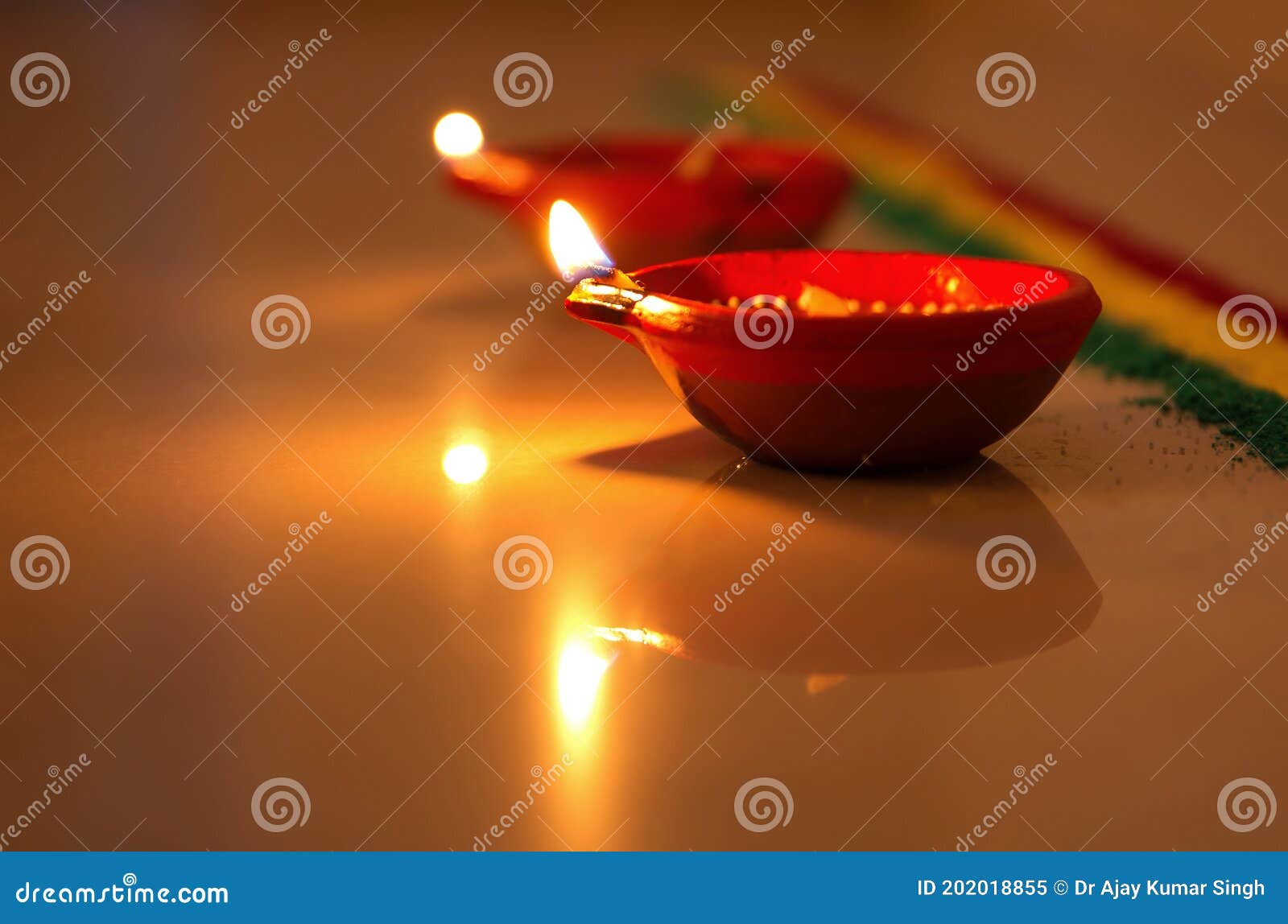 Deepawali lamps with flame stock image. Image of closeup - 202018855