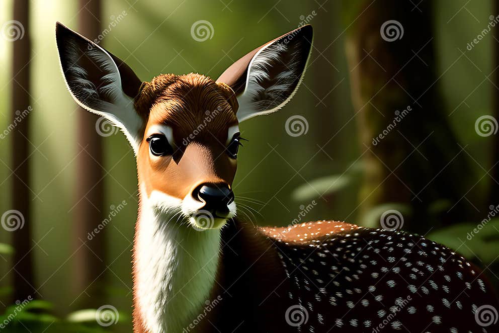 A Deer in Alert Position in the Woods. Stock Illustration ...