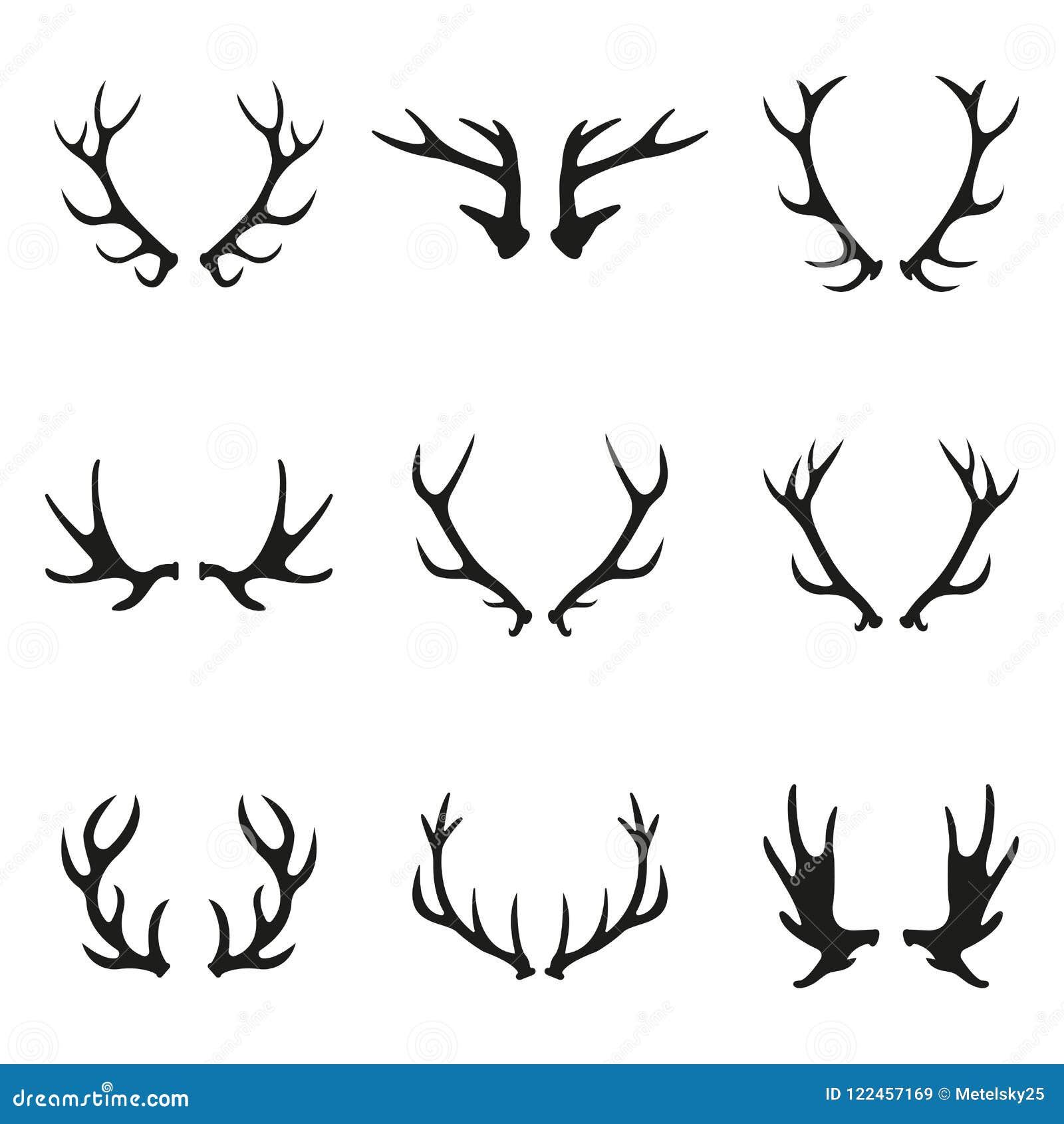 Deer Antlers Icon Set Horns Icon Collection Isolated On White