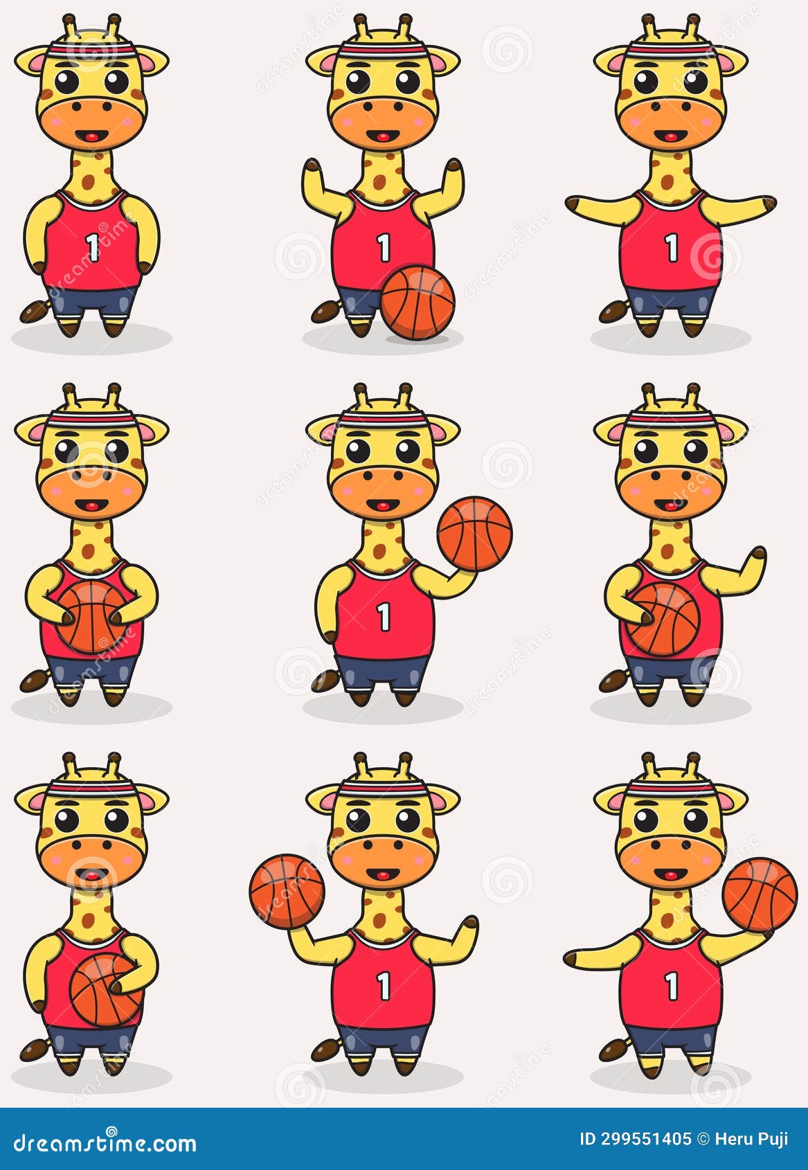 Funny Giraffe Basketball Cartoon Set Stock Vector - Illustration of ...