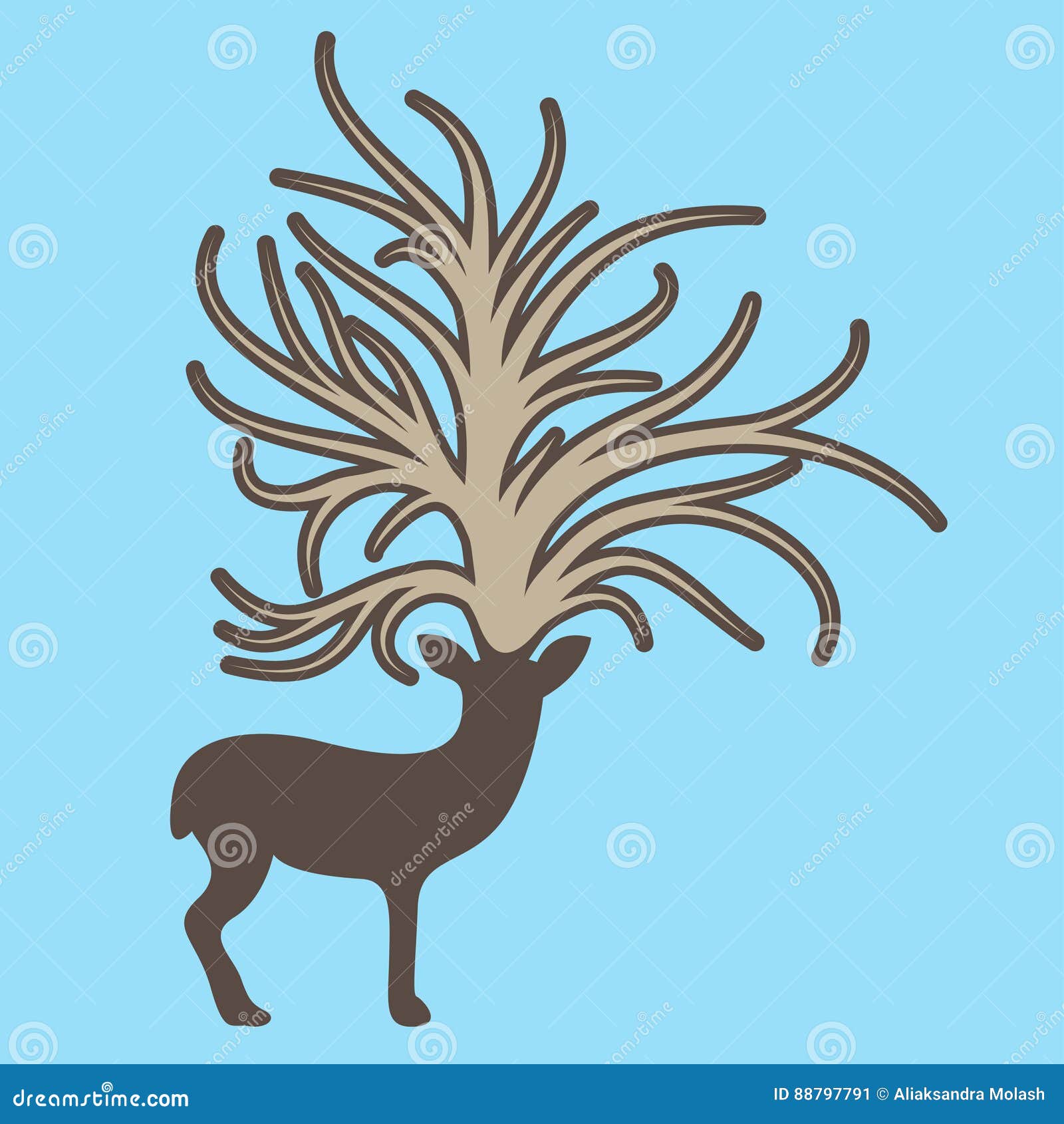 Deer with Big Tree on the Head Stock Vector - Illustration of element ...