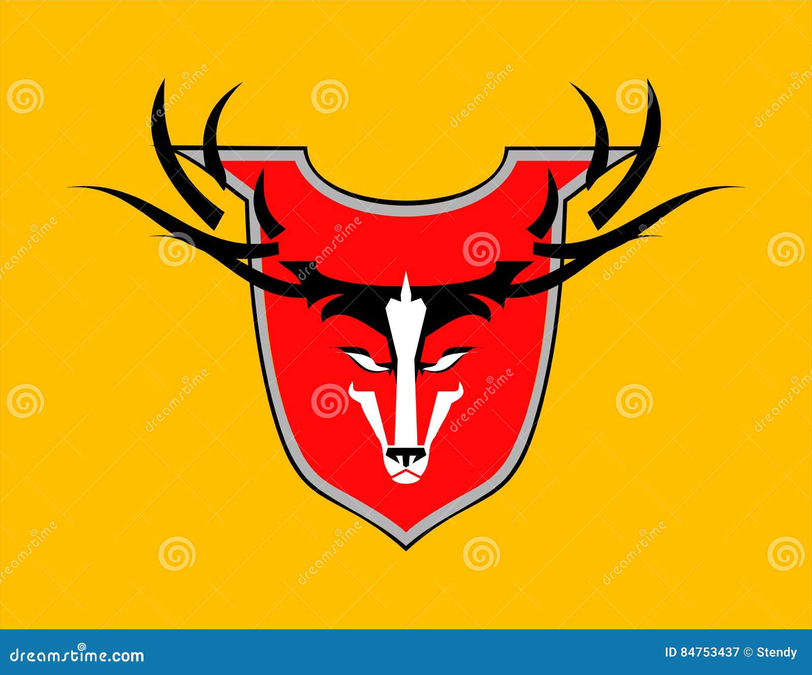 Deer. Buck. Stylized Long Horn Wild Buck with the Red Shield Stock ...