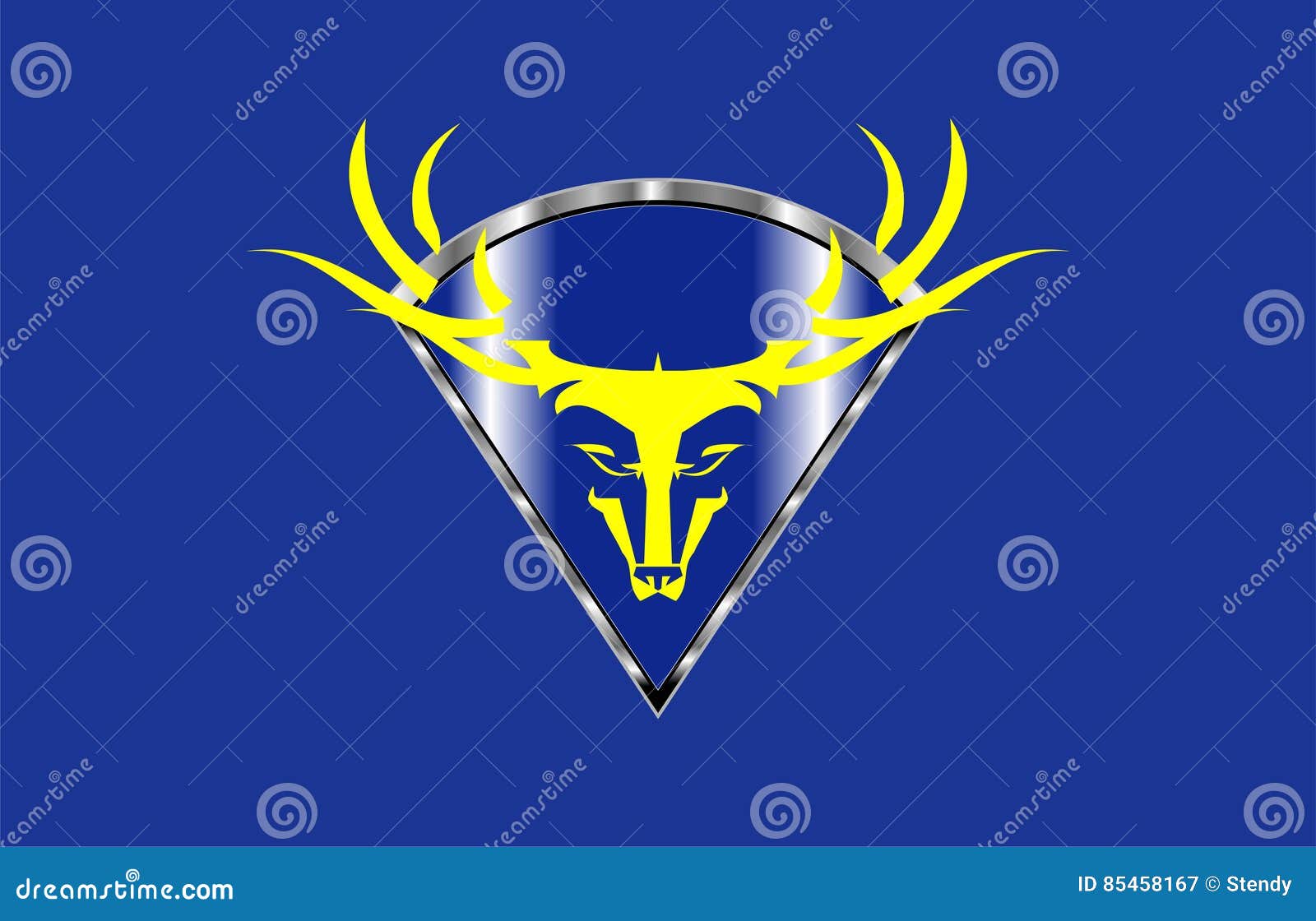 Deer. Buck. Wild Buck Head on the Blue Metallic Diamond Shield Stock ...