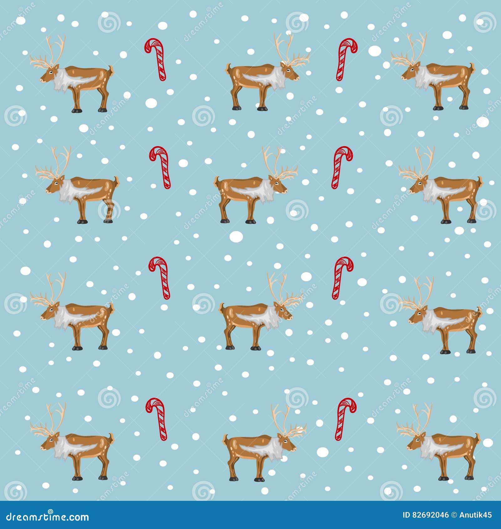 Deer and Cane Candy Pattern on Blue Background Stock Vector ...