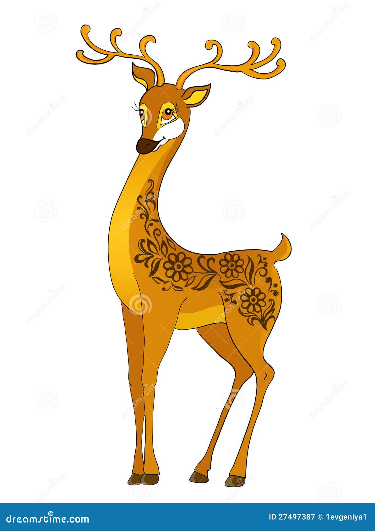 Deer Cartoon, with Floral Abstract Stock Vector - Illustration of cute ...