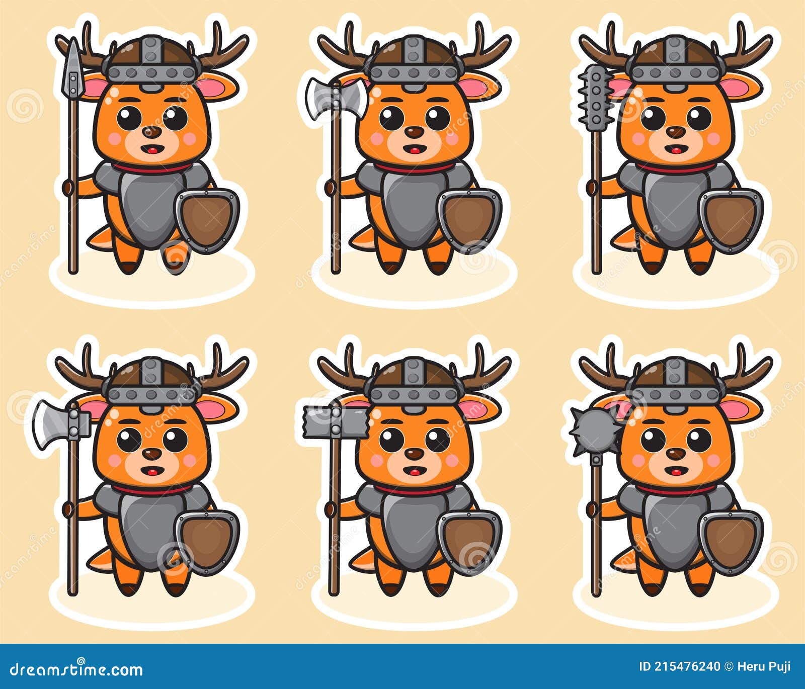 Cute Little Deer Knight with Big Weapon Set. Stock Vector ...