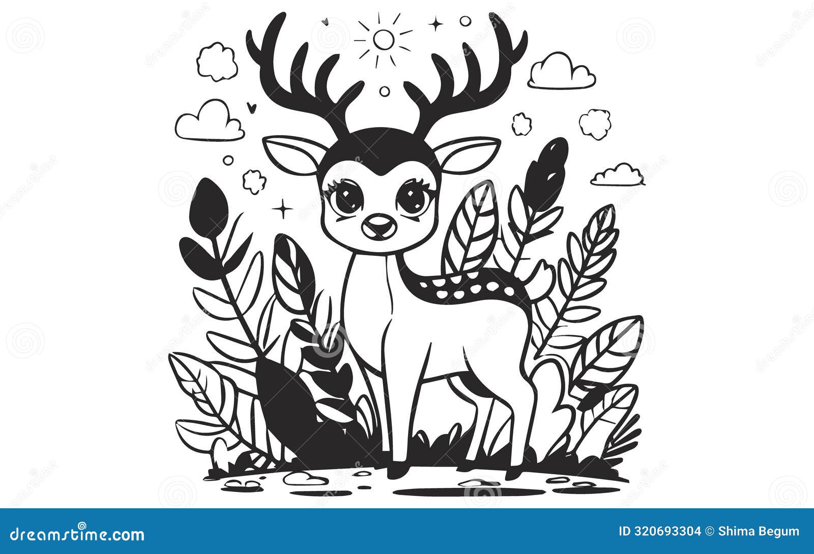 Deer Clipart Black and White Easy Outline Vector Design Stock Vector ...