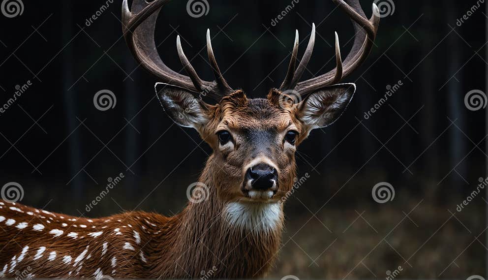 Deer Close Up Portrait on Plain Black Ai Generated Stock Illustration ...