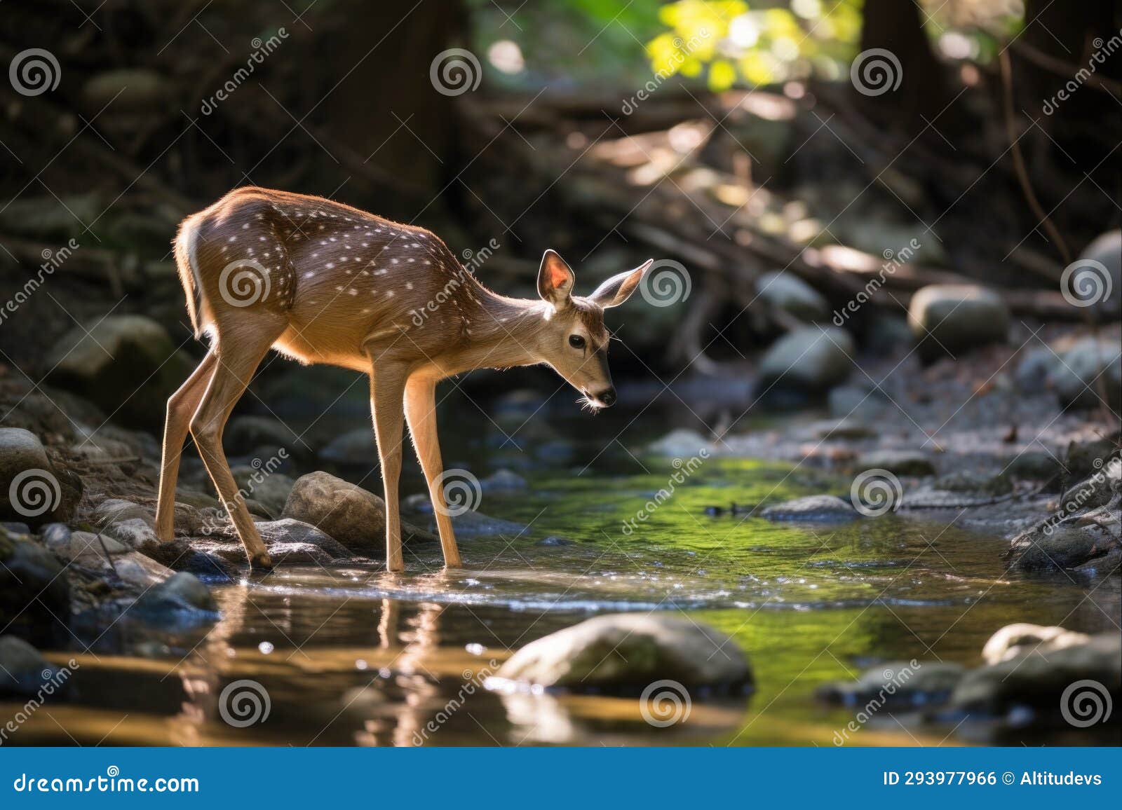 A Deer Drinking from a Forest Stream Stock Illustration - Illustration ...