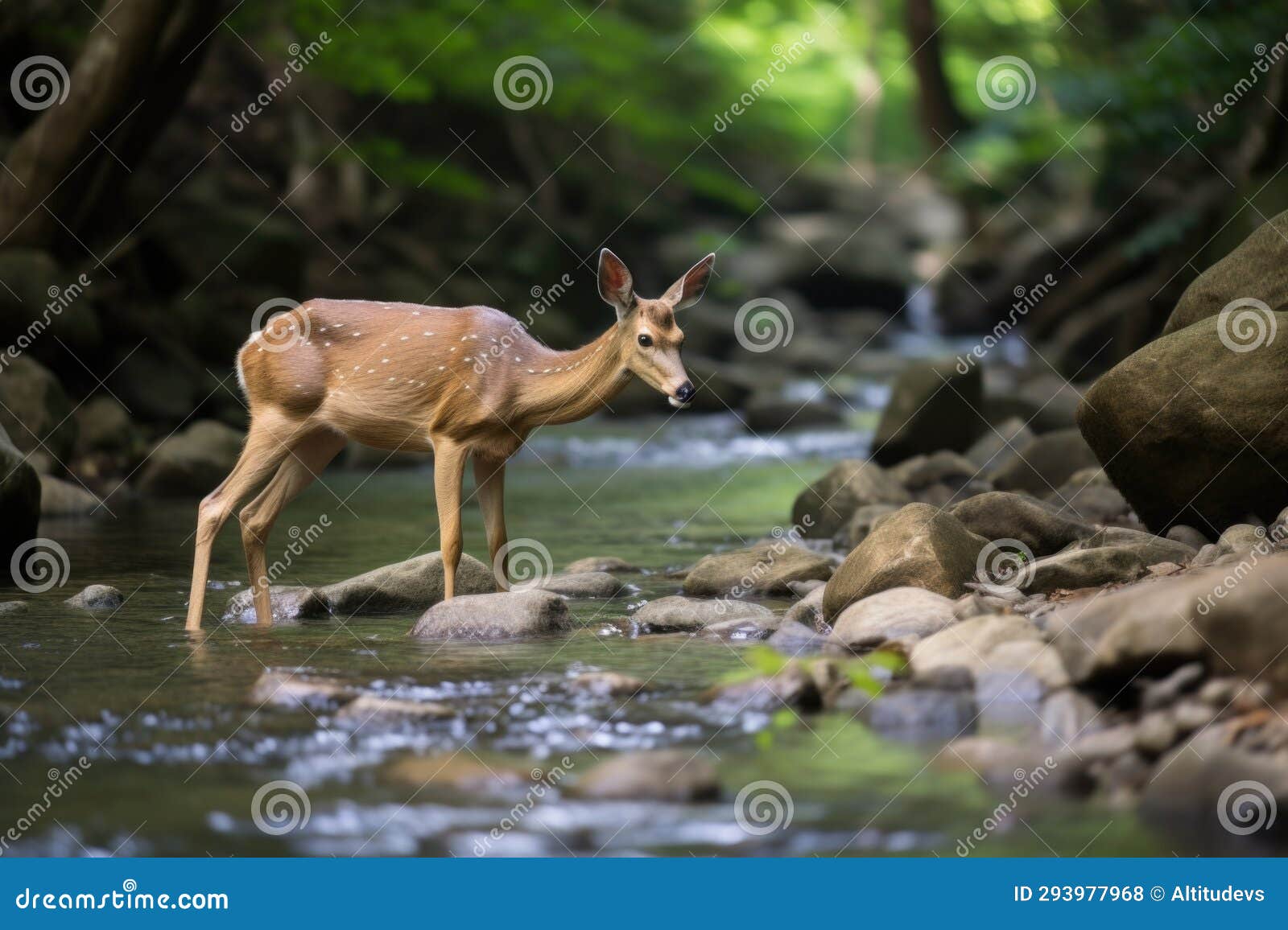 A Deer Drinking from a Tranquil Mountain Stream Stock Illustration ...