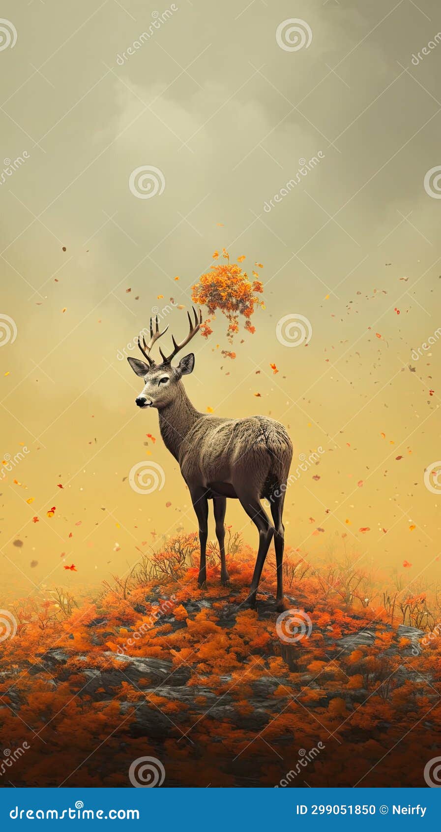 Deer in fall tree stock photo. Image of sunlight, forest - 299051850