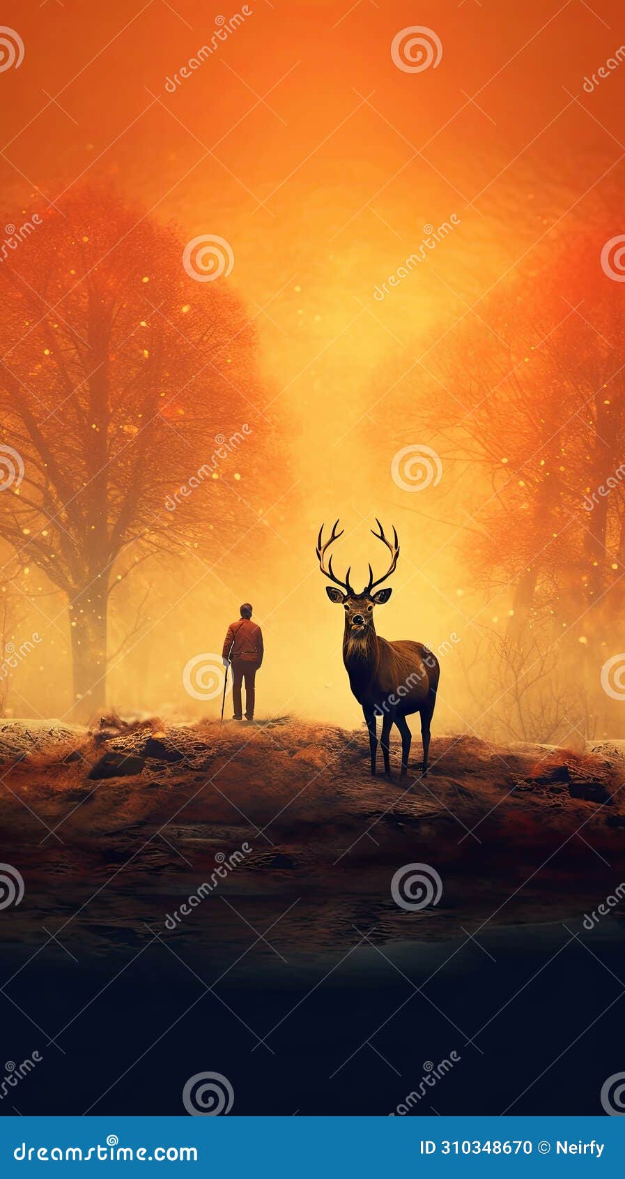 Deer in fall tree stock illustration. Illustration of mammal - 310348670