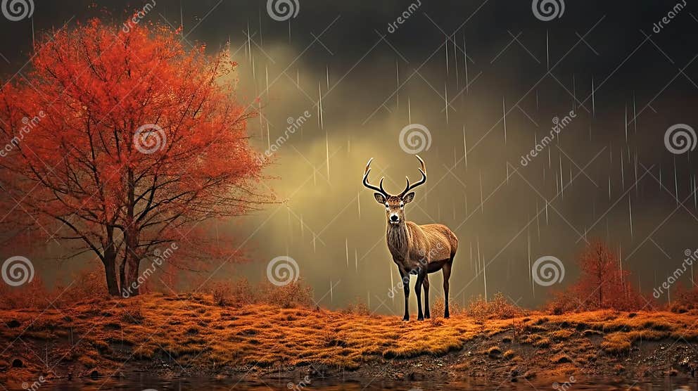 Deer in fall tree stock photo. Image of scotland, weather - 317962864