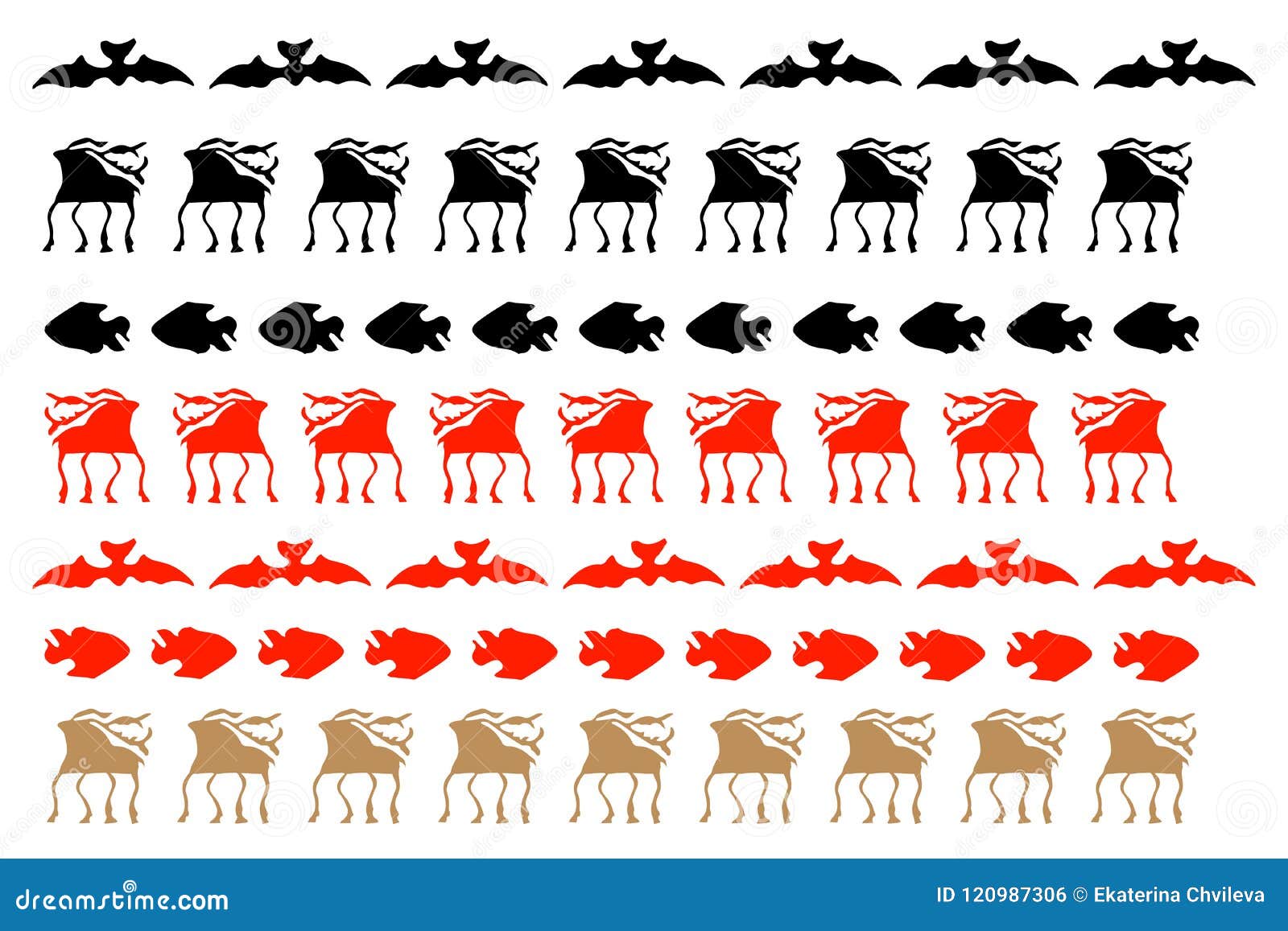Deer and Fish Decorative Elements Stock Vector - Illustration of black ...