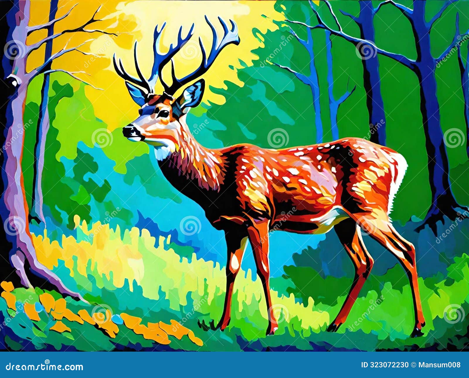Deer in the Forest. Art Illustration of Deer Stock Illustration ...