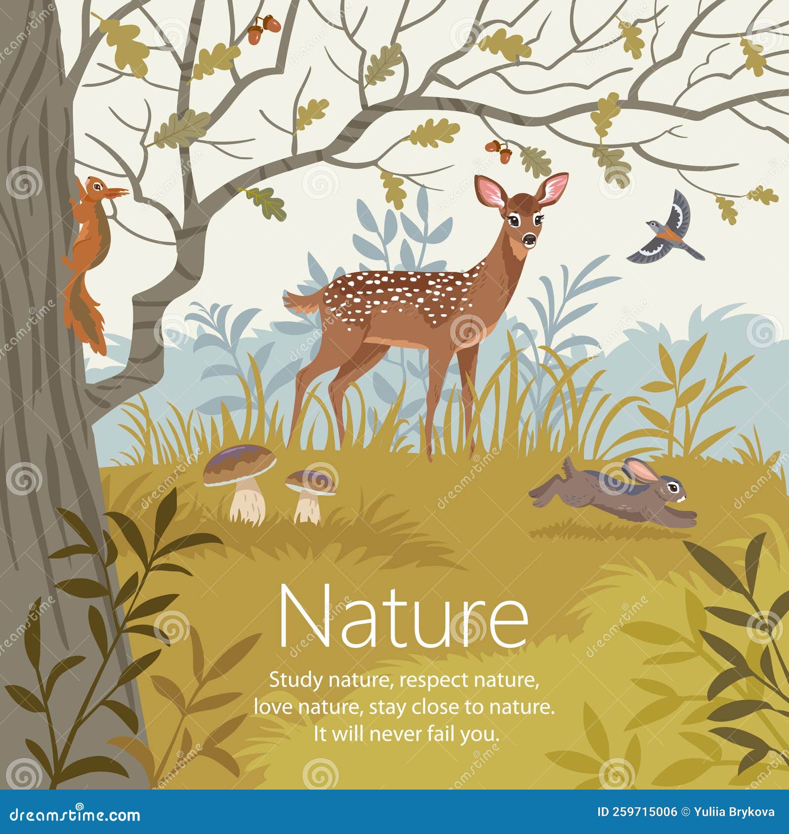 Deer forest stock vector. Illustration of nature, fawn - 259715006