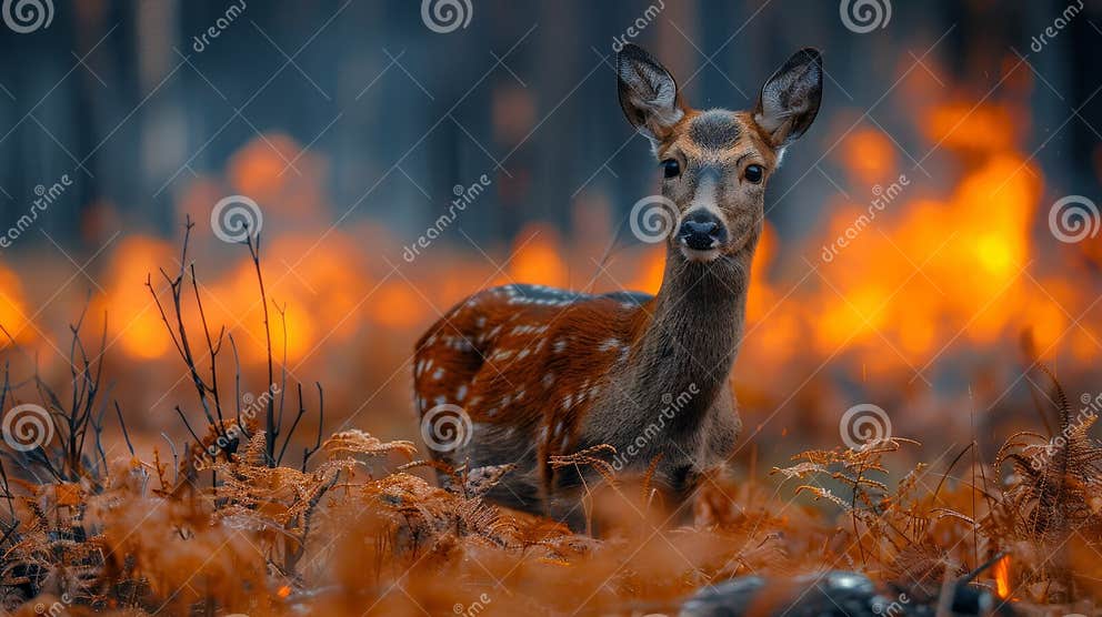 Deer in a Forest Environment with Dramatic Illuminated Background Stock ...